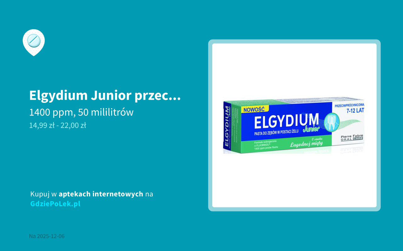 Elgydium Junior przeciwpróchnicowa 7-12 lat łagodny miętowy smak cena i dostępność w aptekach ...